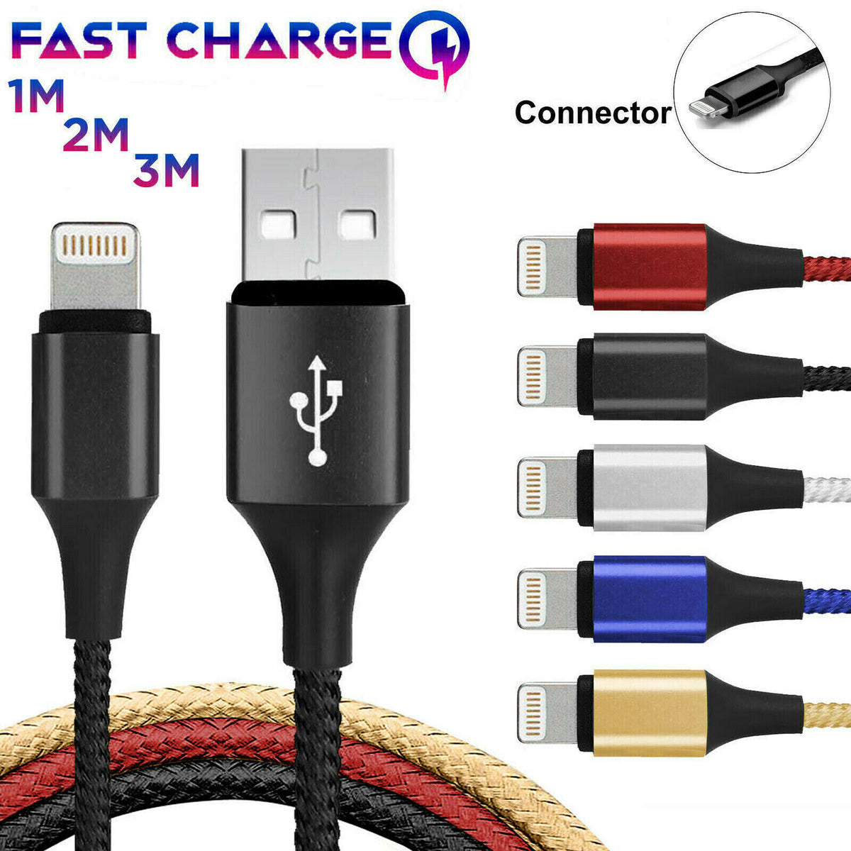 5X FAST HEAVY DUTY USB Cable Charger cord For Apple iPhone 7 8 X 11 12 ...