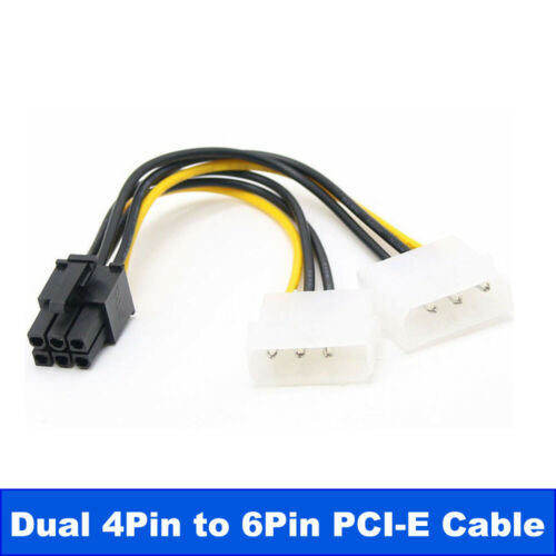 Dual 4 Pin Molex IDE to 6 Pin PCI-E Graphic Card Power Connector Cable ...